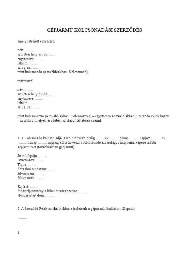 Gepjarmu Kolcsonadasi Szerzodes | PDF