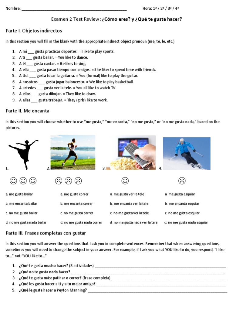 Spanish 1 Como Eres Test Review | PDF | Reglas | Idiomas