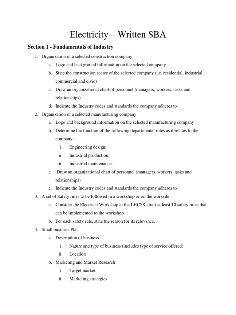 Electricity - Written SBA: Section 1 - Fundamentals of Industry | PDF ...