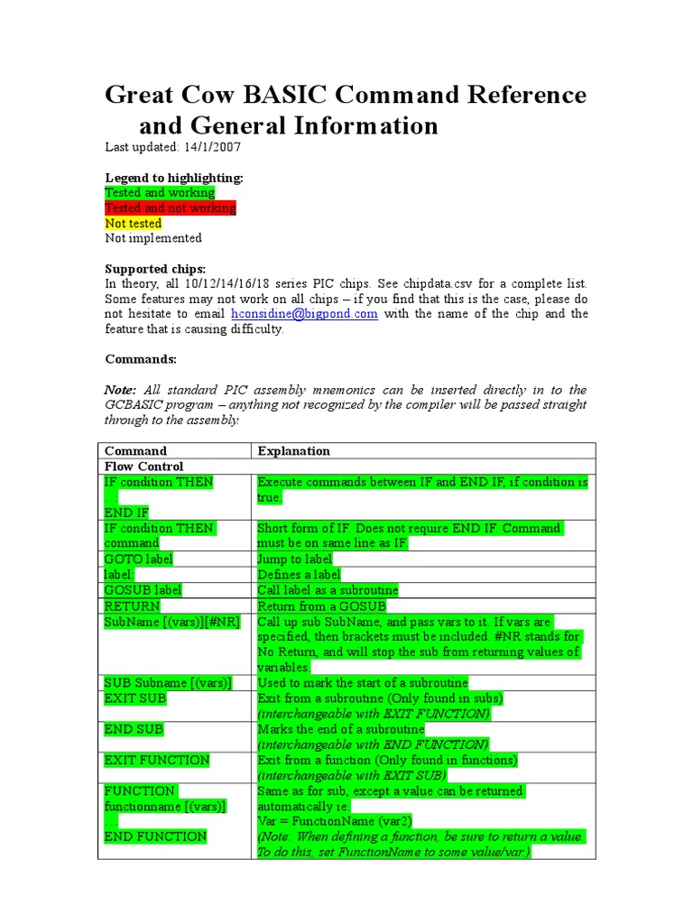 A Comprehensive Reference Guide for the Great Cow BASIC Microcontroller ...