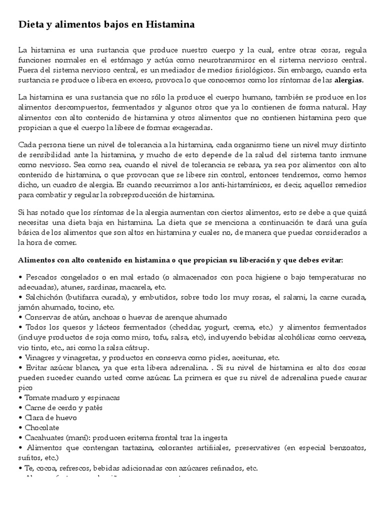 Alimentos y dieta baja en histamina | PDF | Alergia | sal