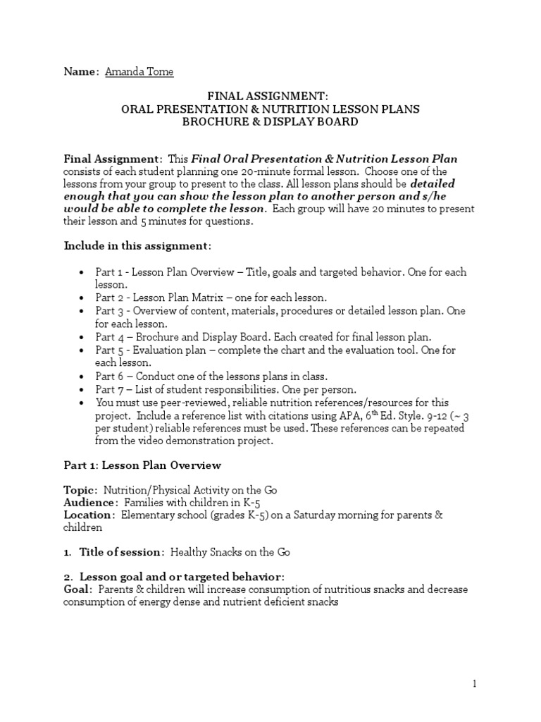 Final Lesson Plan - Healthy Snacking | PDF | Nutrition | Diet & Nutrition