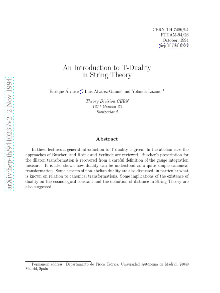 An Introduction To T-Duality in String Theory | PDF | Gauge Theory ...