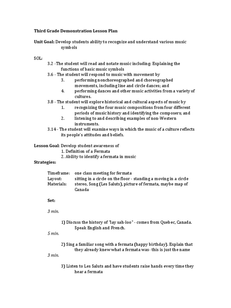 Third Grade Demonstration Lesson Plan Unit Goal: Develop Students ...