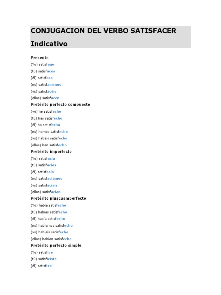 Conjugacion Del Verbo Satisfacer | PDF | Morfología | Relaciones ...