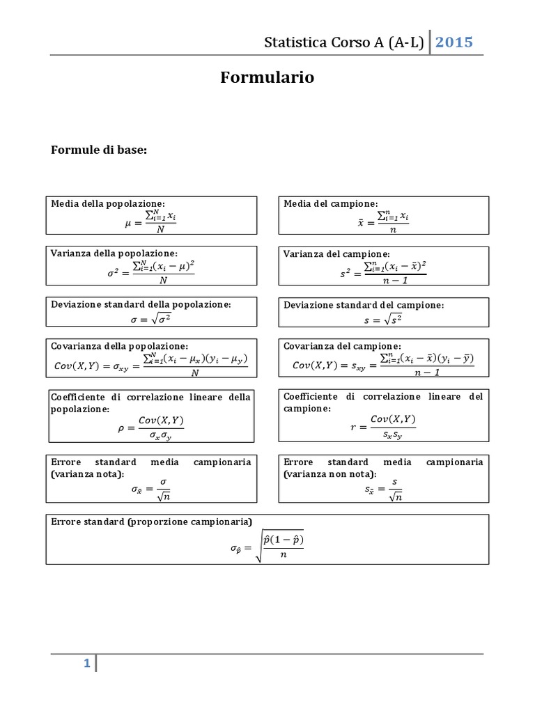 Formulario Di Statistica | PDF