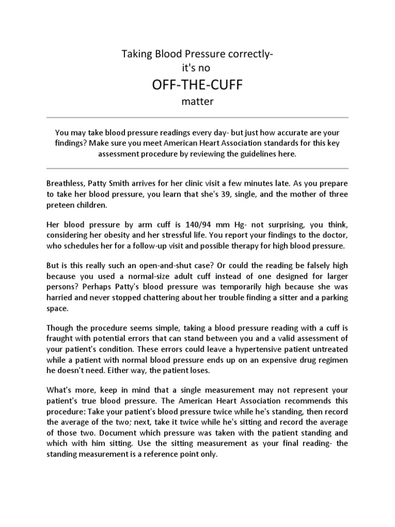 Taking Blood Pressure Correctly | PDF | Pressure Measurement | Blood ...