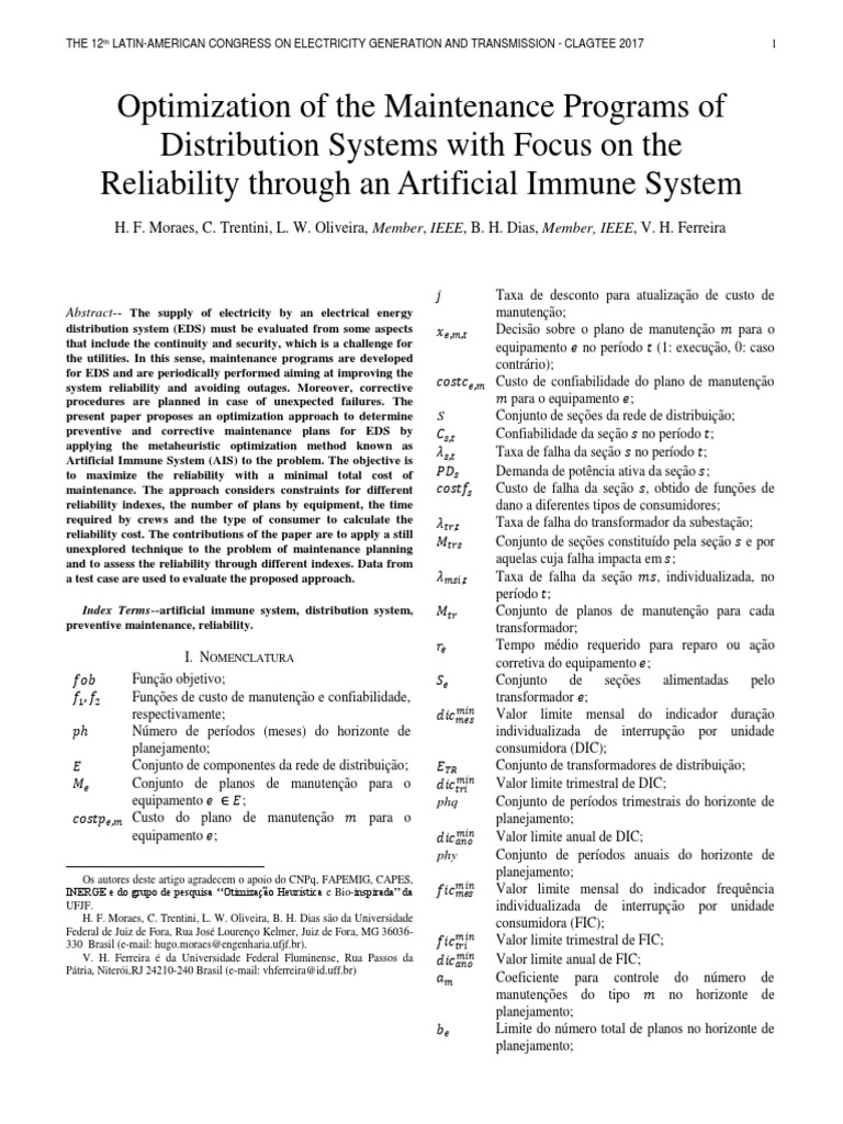 Optimization of The Maintenance Programs of Distribution Systems With ...