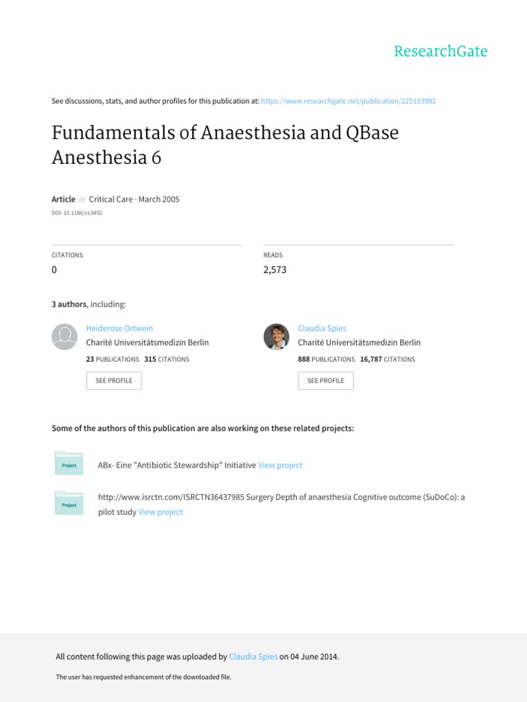 Fundamentals of Anaesthesia and QBase Anesthesia 6 | PDF ...