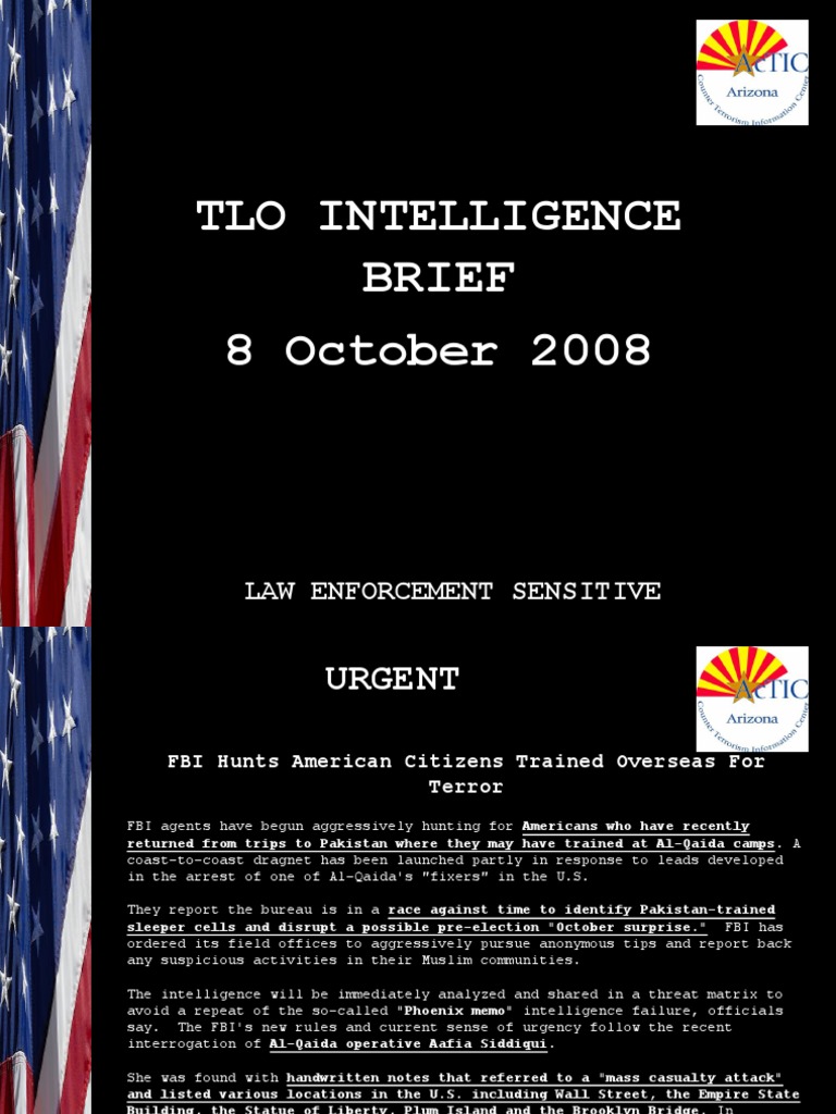 Tlo Intelligence Brief 8 October 2008: Law Enforcement Sensitive ...