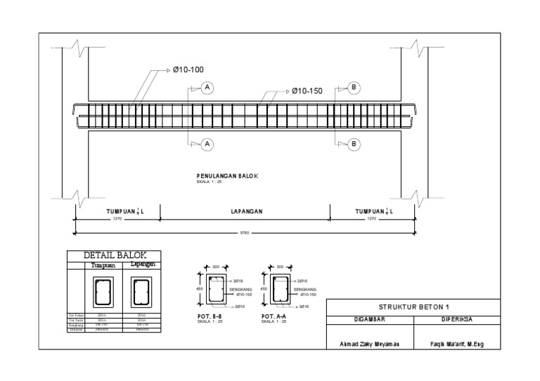 Detail Penulangan Balok Tumpuan | PDF