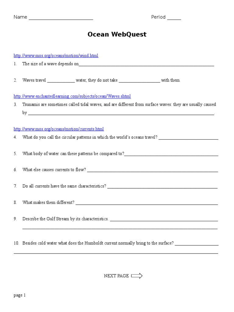 Ocean Webquest 1 | PDF | Oceans | Tide