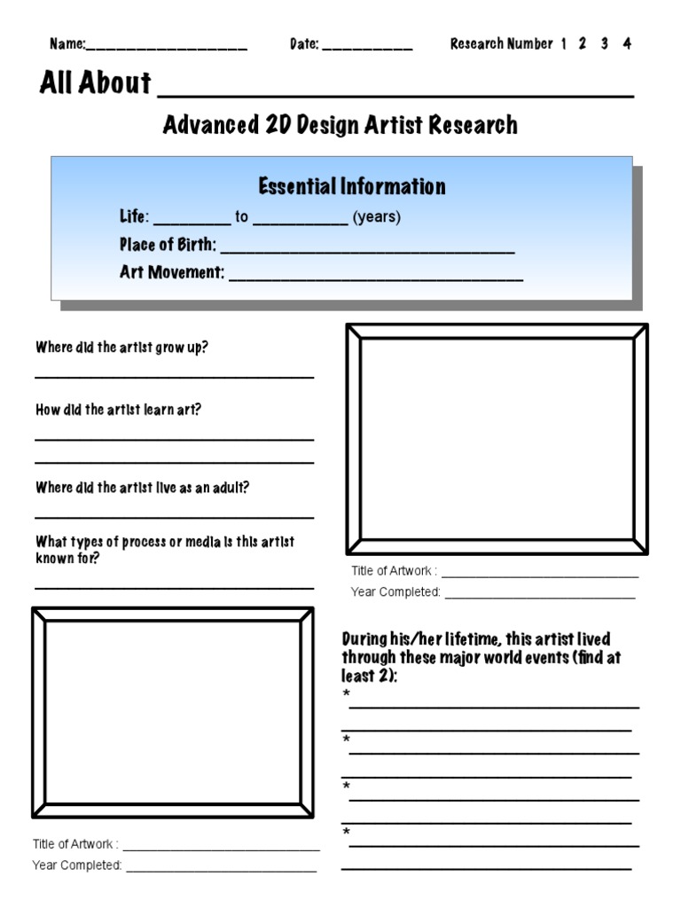 Artist Research Worksheet | PDF | Cognition | Cognitive Science