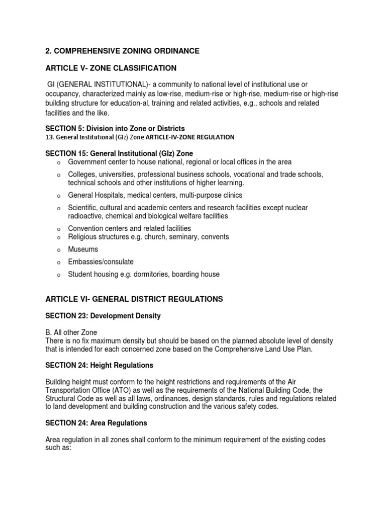 Comprehensive Zoning Ordinance Article V-Zone Classification | PDF ...