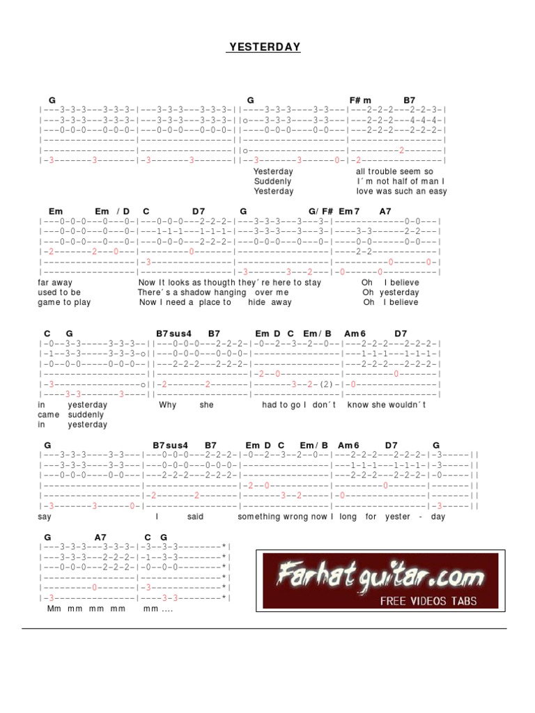 Guitar Chords for "Yesterday" Song | PDF