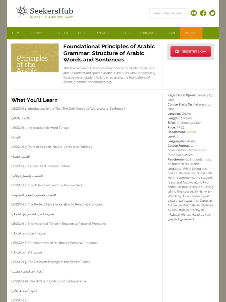 Foundational Principles of Arabic Grammar - Structure of Arabic Words ...