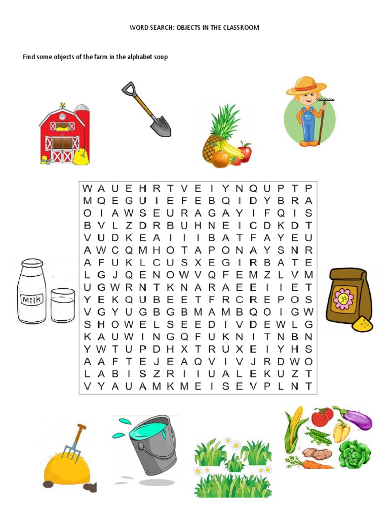 Objects in The Farm Word Search | PDF