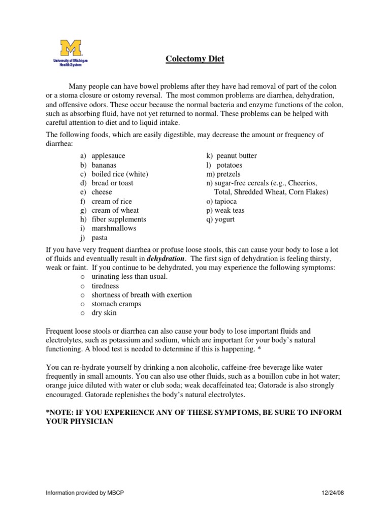 Post-Colectomy Diet Guide | PDF