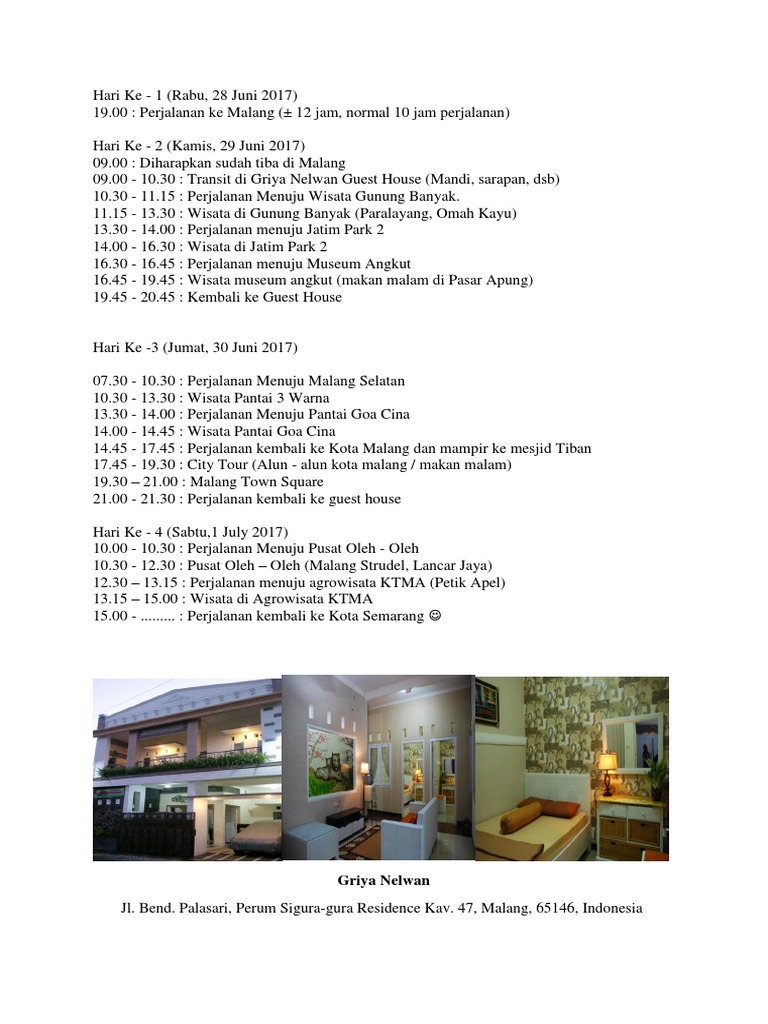 Rundown Liburan Malang | PDF