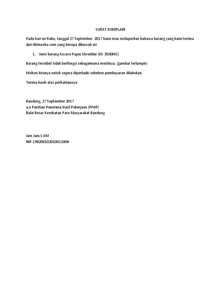 Surat Komplain | PDF