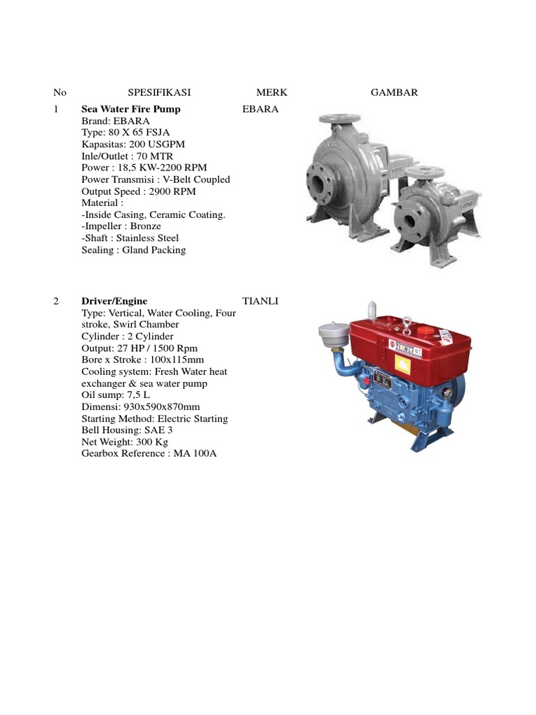 Spek Teknis Pompa | PDF