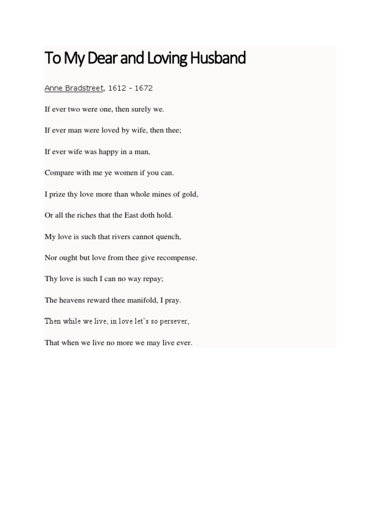 To My Dear and Loving Husband: Anne Bradstreet, 1612 - 1672 | PDF
