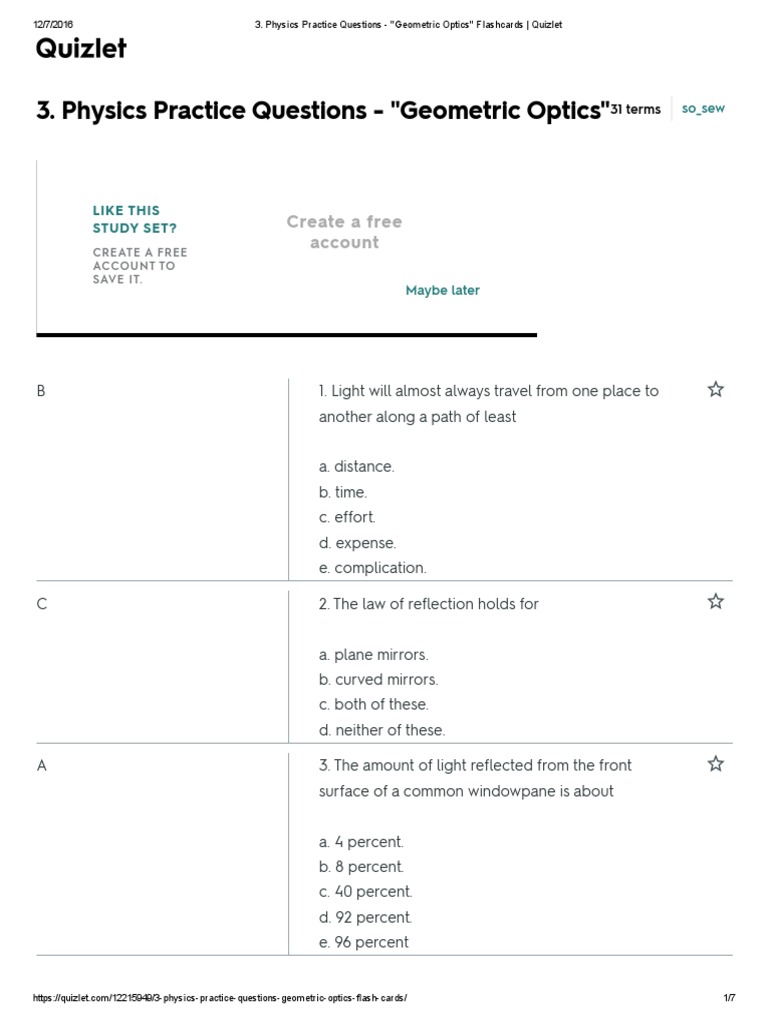 Physics Practice Questions - "Geometric Optics": Create A Free Account ...