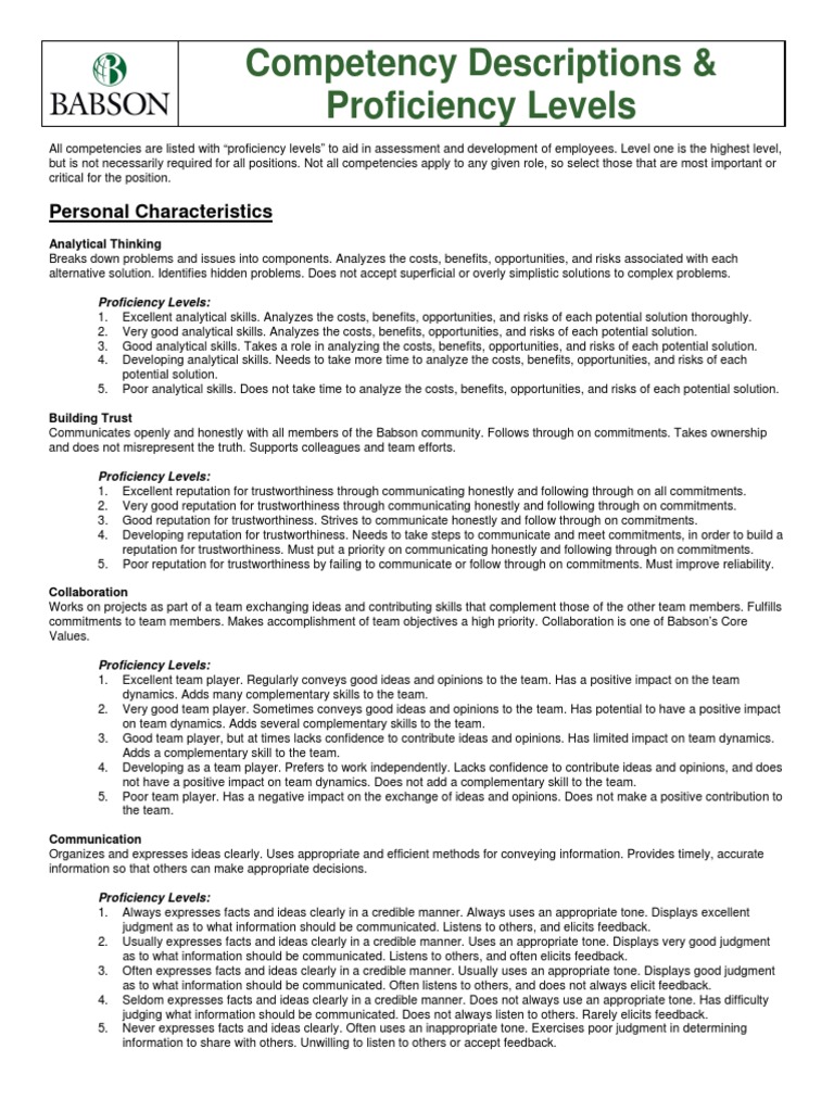 Competency & Proficiency Levels | PDF | Performance Appraisal | Goal