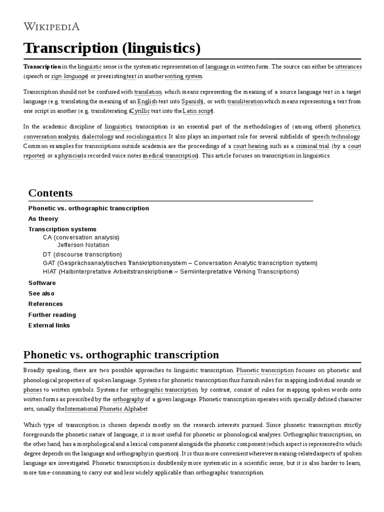 Transcription (Linguistics) | PDF | Applied Linguistics | Linguistics