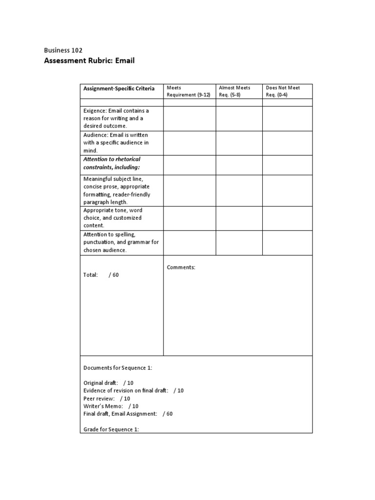 Email Assignment Assessment Rubric | PDF