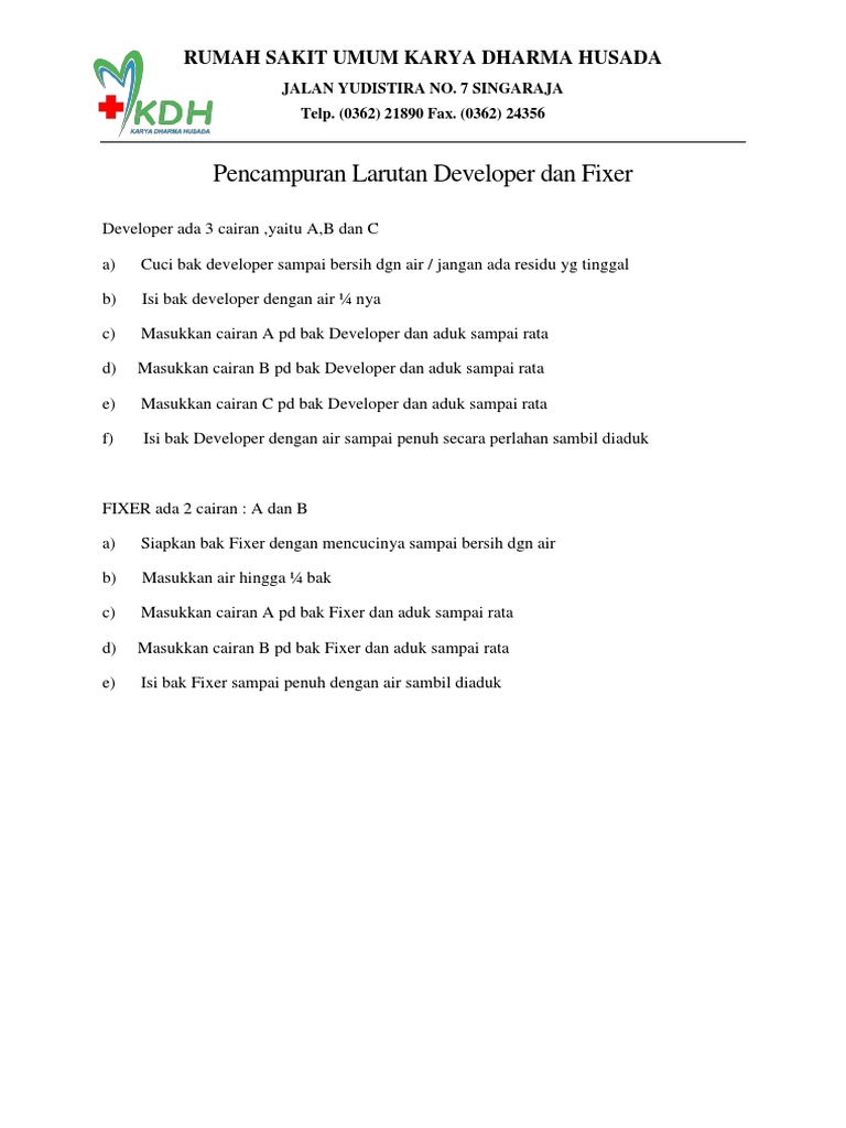 Pencampuran Larutan Developer Dan Fixer | PDF
