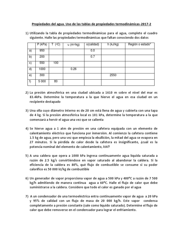 Propiedades Del Agua - Ejercicios | PDF