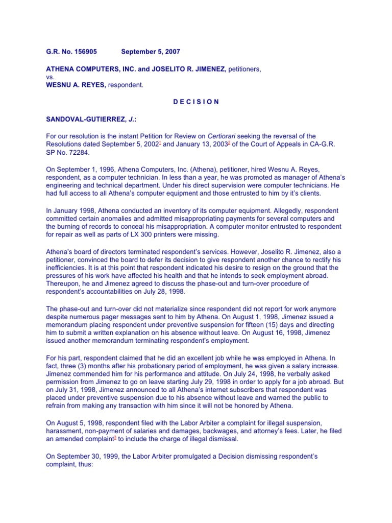 Athena Vs Reyes | PDF | Certiorari | Pleading