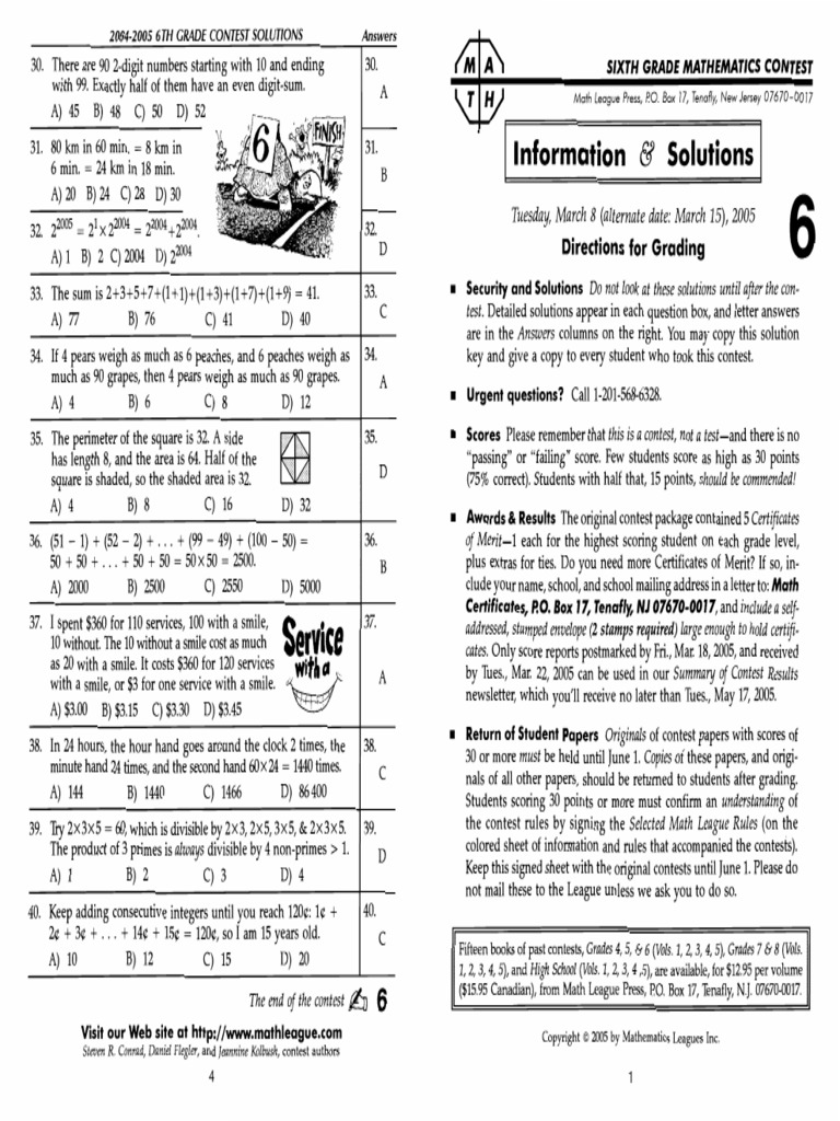 Grade 6 2004-05 Solutions | PDF