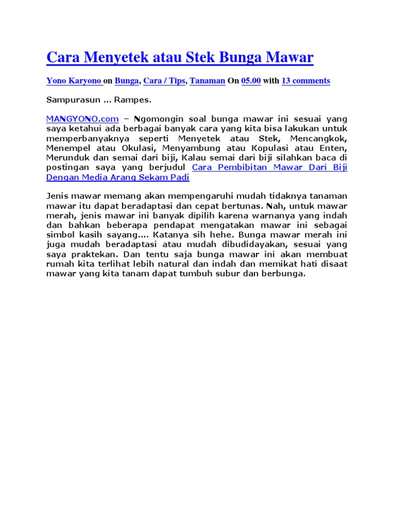 Cara Menyetek Atau Stek Bunga Mawar | PDF | Kesehatan Holistik | Sains ...
