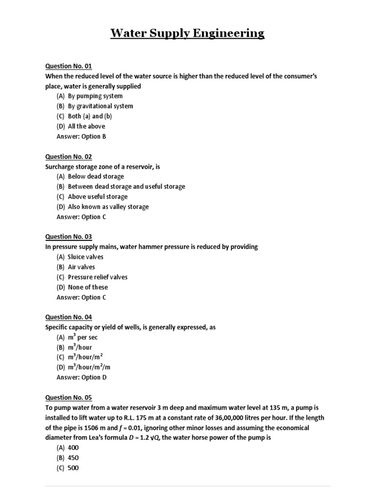 Water Supply Engineering Q&A Guide | PDF | Pump | Water