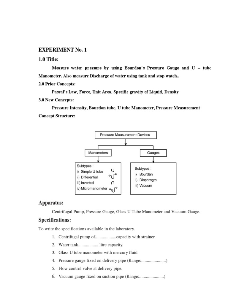 Experiment 1 Measure Water Pressure | PDF | Pressure Measurement | Vacuum