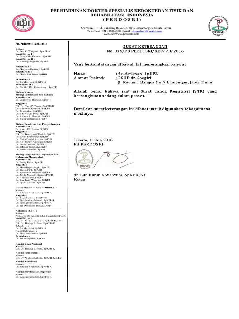 036 - Surat Keterangan Pembuatan STR Dr. Awiyono, SPKFR PDF | PDF ...