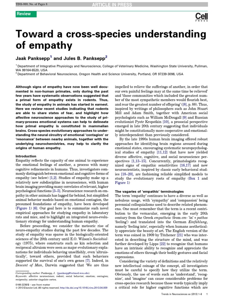 Toward A Cross-Species Understanding of Empathy: Jaak Panksepp and ...