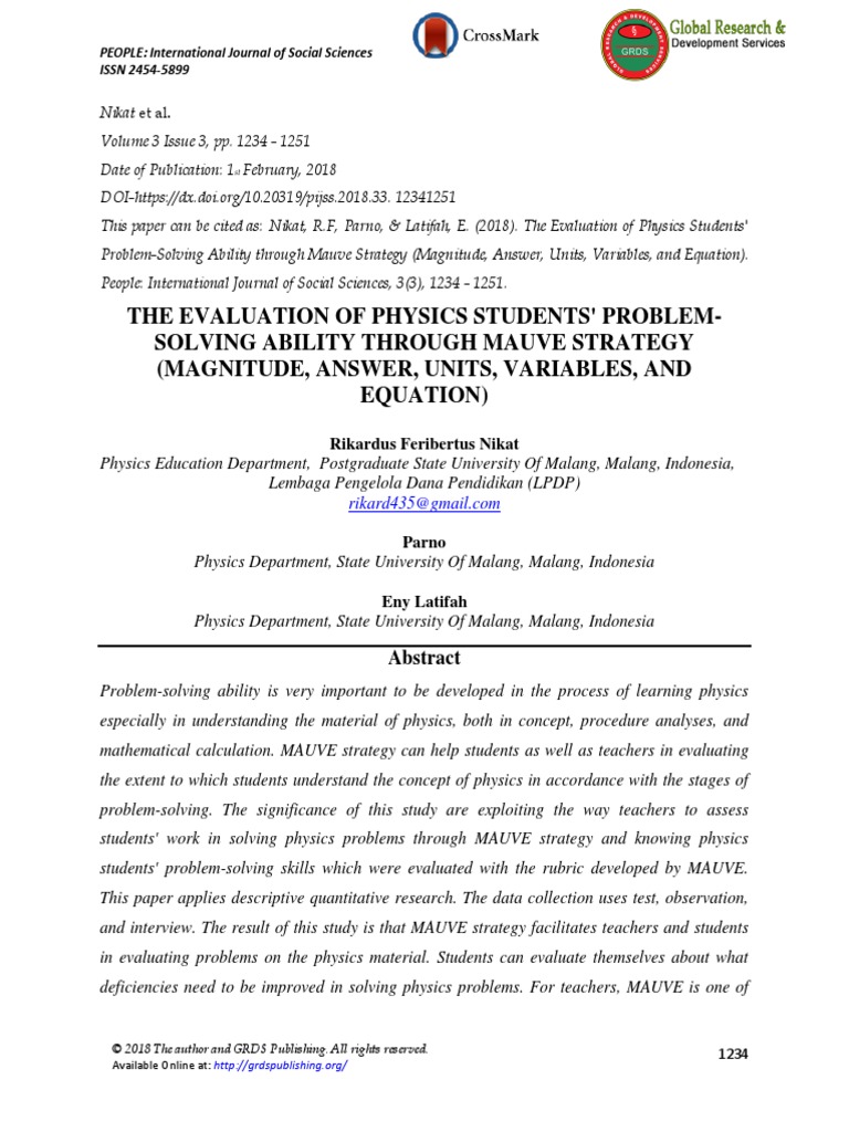 The Evaluation of Physics Students' Problem-Solving Ability Through ...
