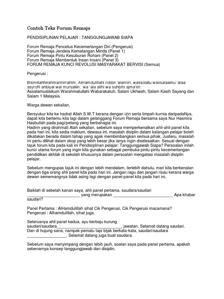 Contoh Teks Forum Remaja | PDF