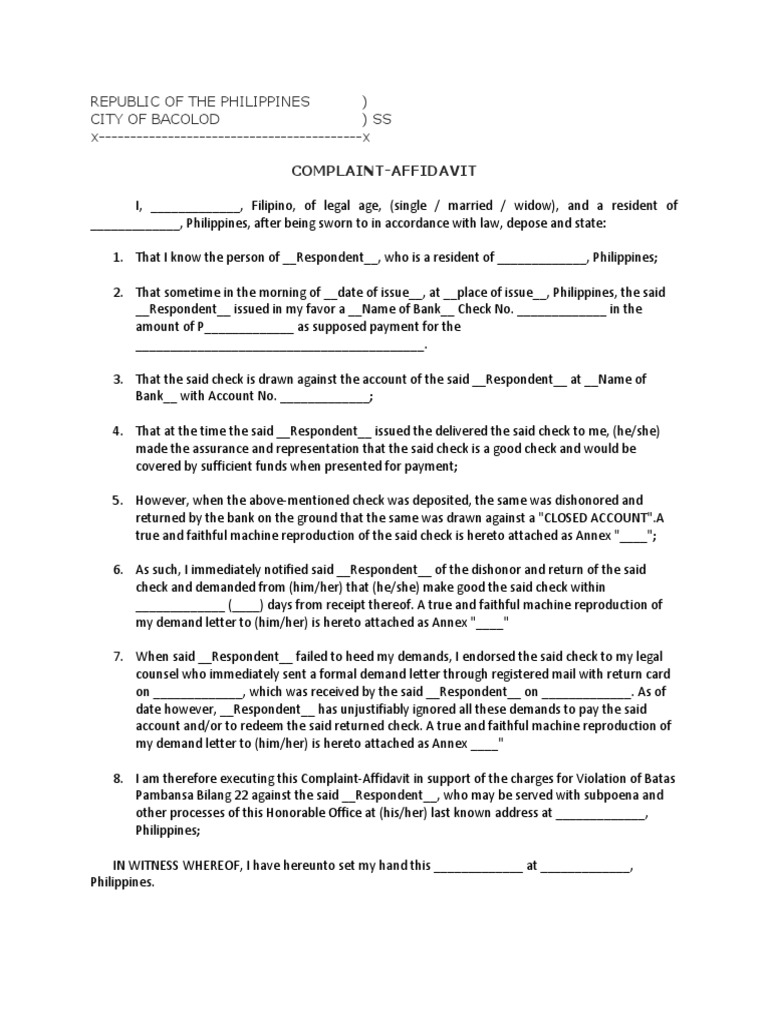 Complaint Form For BP 22 | Download Free PDF | Cheque | Banking