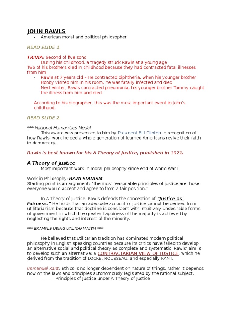 John Rawls: Read Slide 1 | PDF | John Rawls | Social Contract
