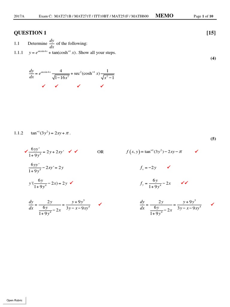 2017a Mat271b Exc Memo v1 | PDF | Volt | Physical Quantities