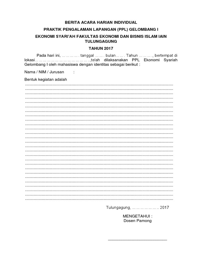 Lamp 03 Berita Acara Harian Individu PPL | PDF