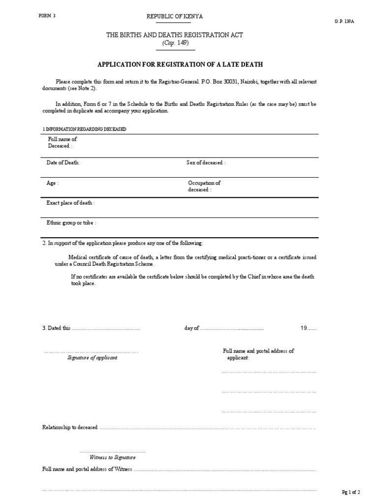 GP139A-Application For Registration of A Late Death | PDF | Birth ...