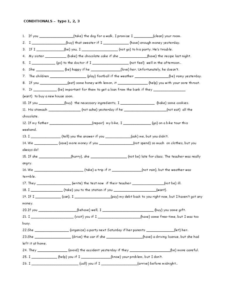 CONDITIONAL Sentences - Type 1,2 & 3 | PDF