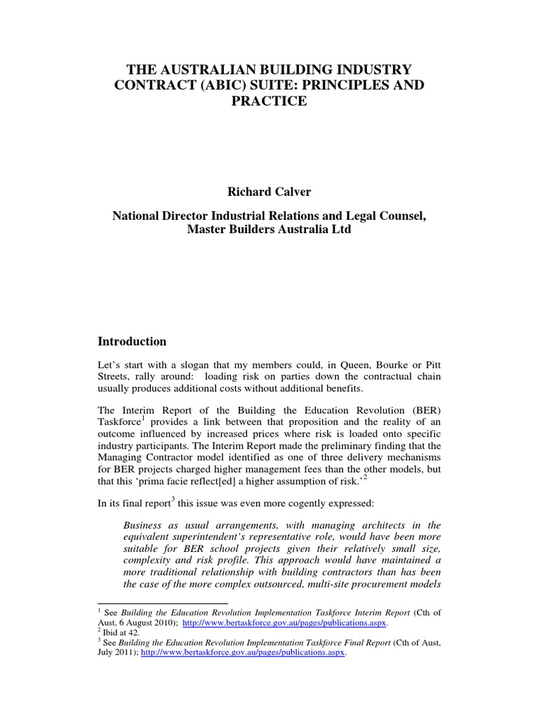 ABIC Contracts: Principles and Practices | PDF | Architect | Risk