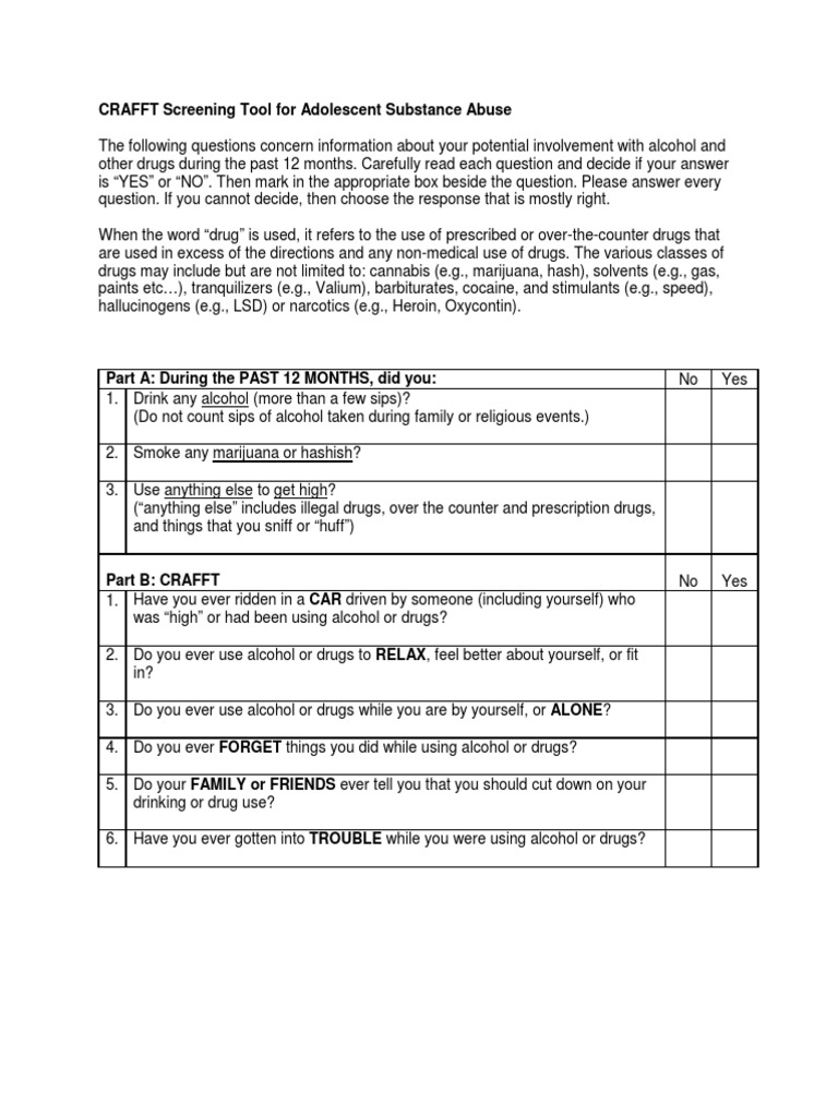 CRAFFT | PDF | Substance Abuse | Substance Related Disorders
