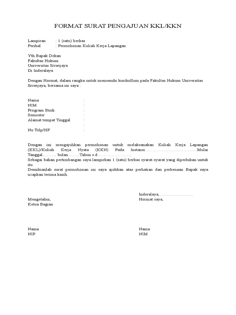 Format Surat Pengajuan KKL | PDF